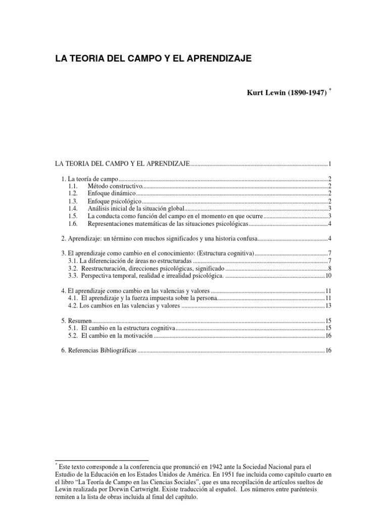 Teoria Del Campo - Kurt Lewin | PDF | Sicología | Aprendizaje