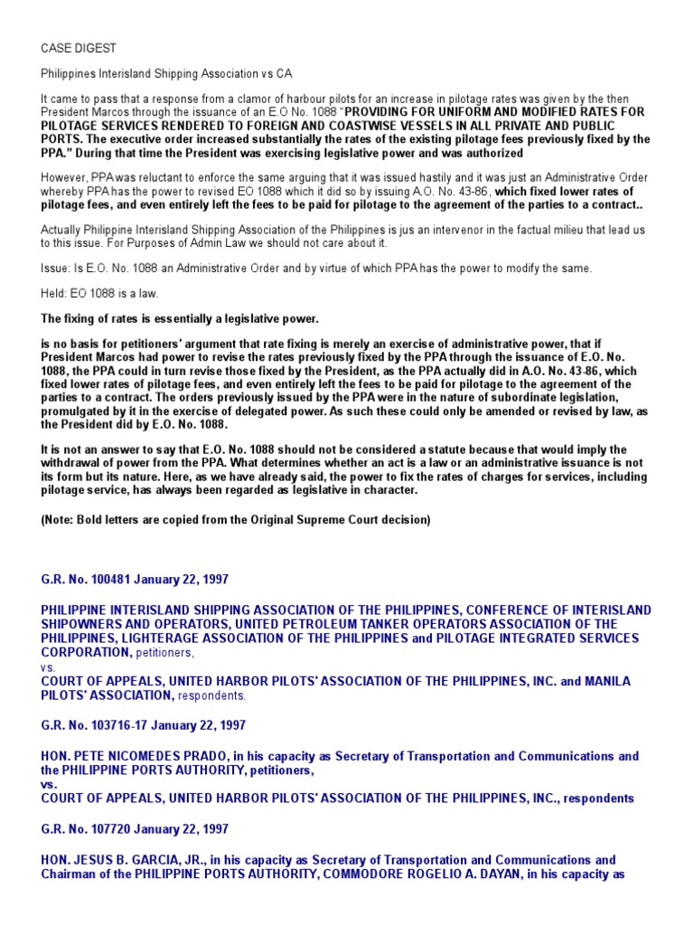 266 SCRA Law 489 Philippine Inter Island Shipping Association of the ...