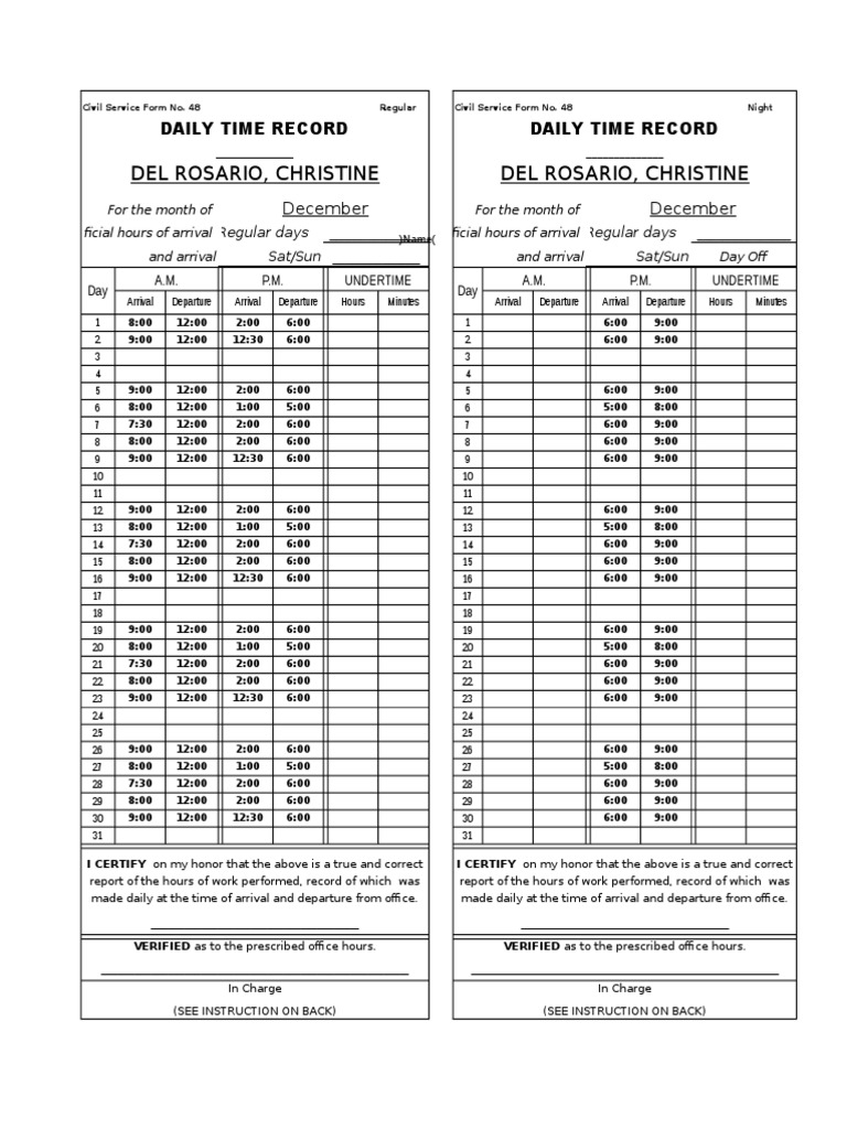 Tin Daily Time Record CSC Template | PDF | Judge | Employment