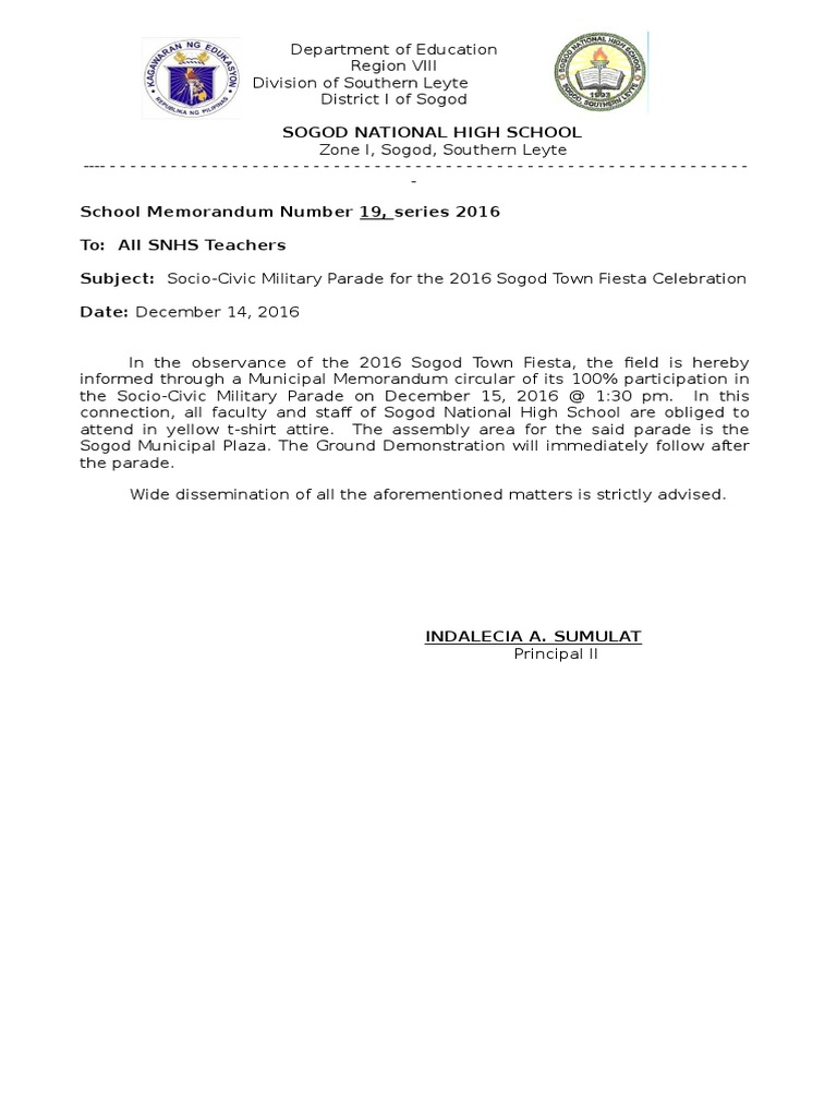 School Memorandum Number 19, Series 2016 | PDF