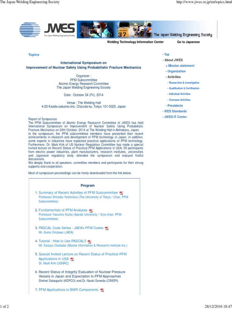 The Japan Welding Engineering Society | PDF | Nuclear Power | Japan