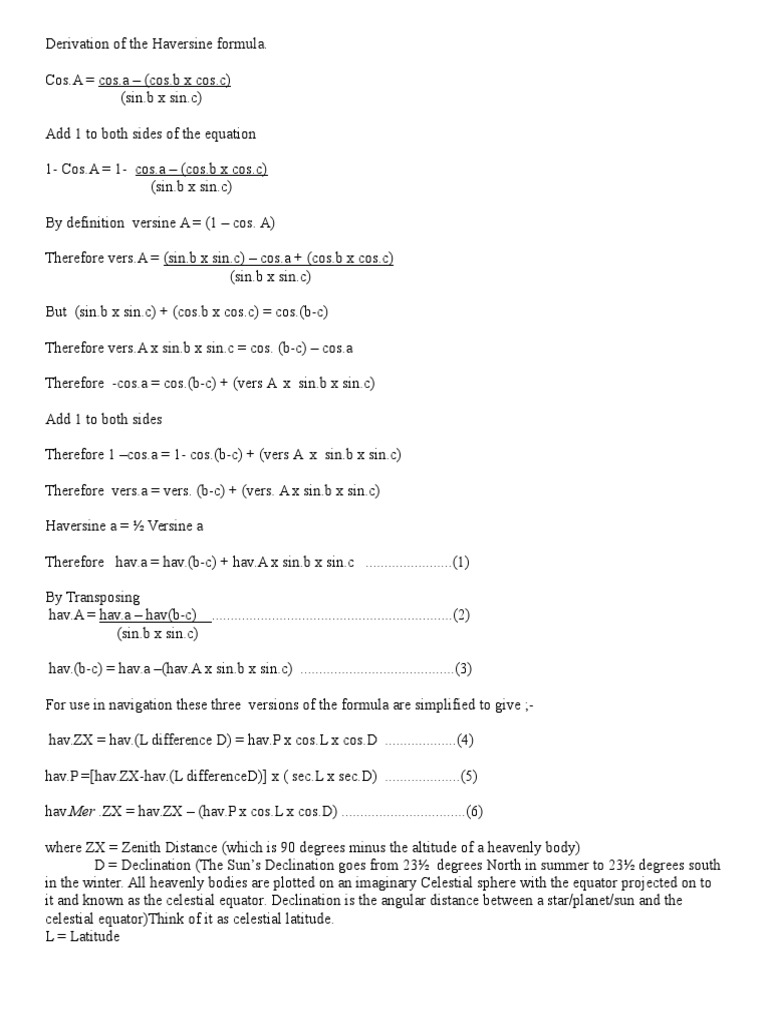 Derivation of The Haversine Formula | Download Free PDF | Latitude ...