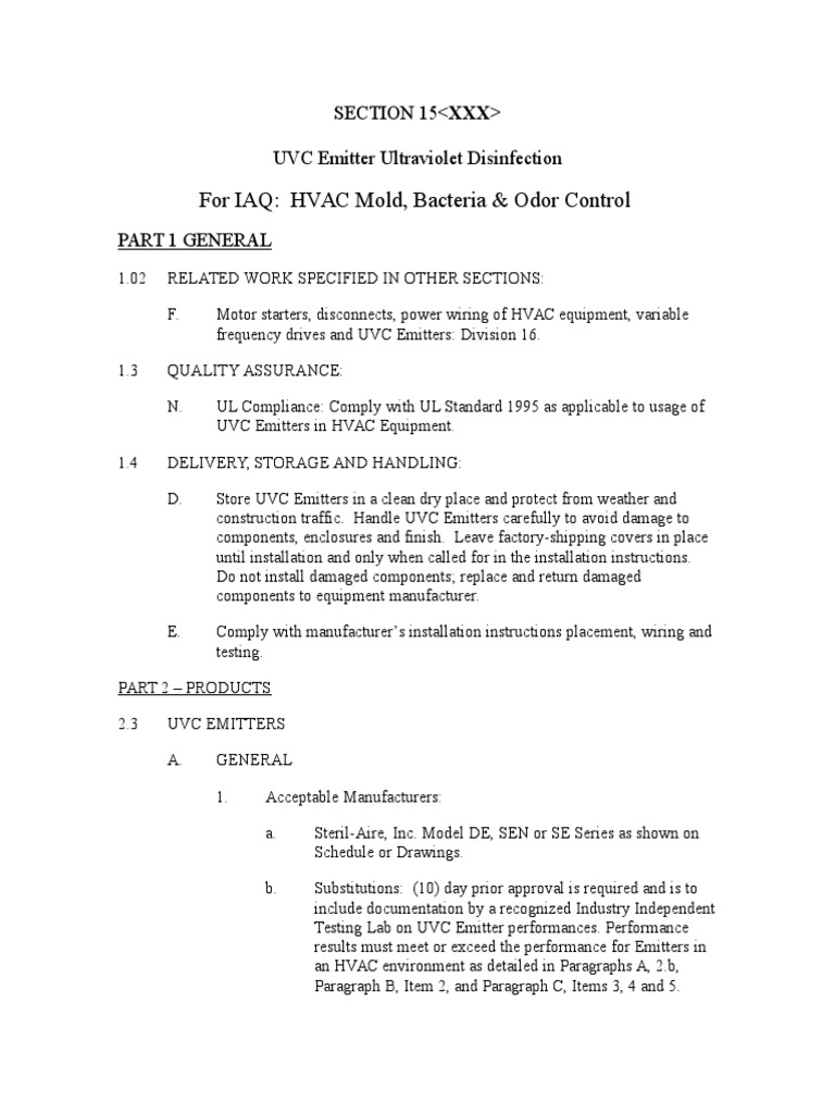 UVC Emitters for HVAC Disinfection | PDF | Ultraviolet | Hvac