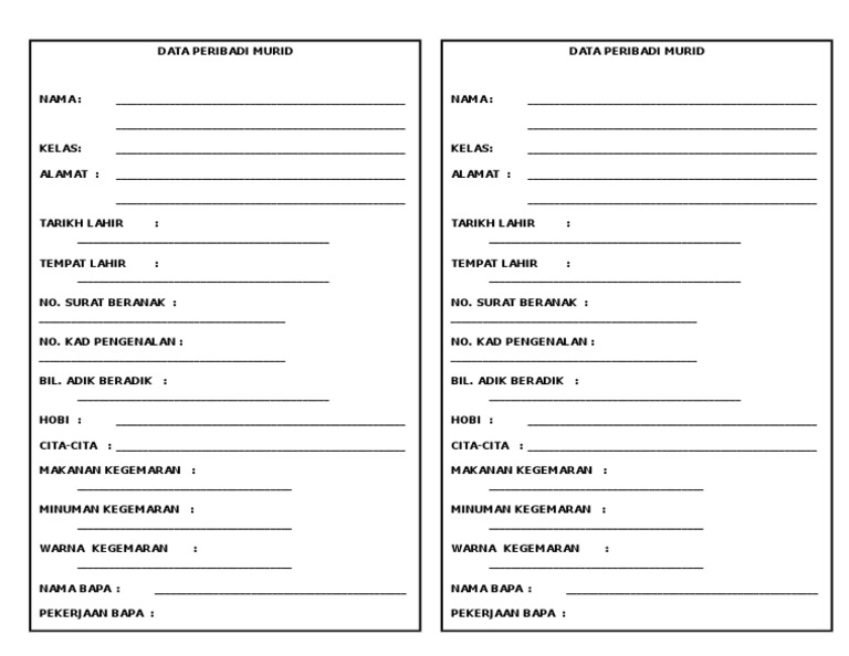 Data Peribadi Murid dan Maklumat Utama | PDF