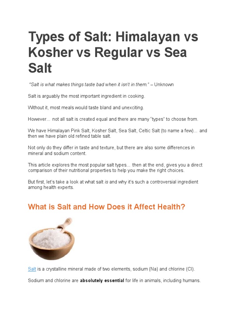 Types of Salt | PDF | Sodium Chloride | Salt