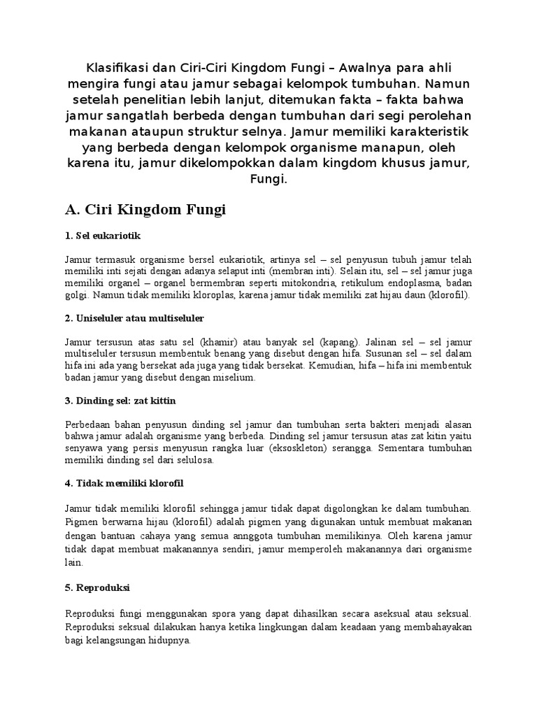 Klasifikasi Dan Ciri Fungi | PDF | Kesehatan Holistik | Sains & Matematika
