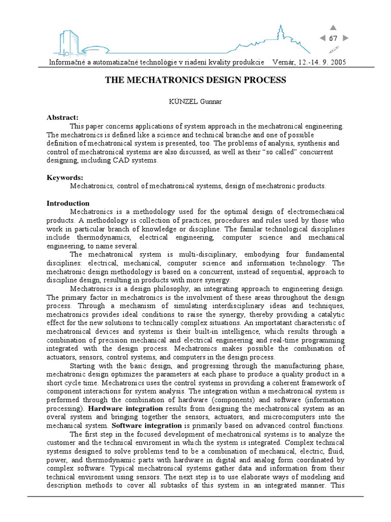 The Mechatronics Design Process: An Analysis of a Document Discussing ...