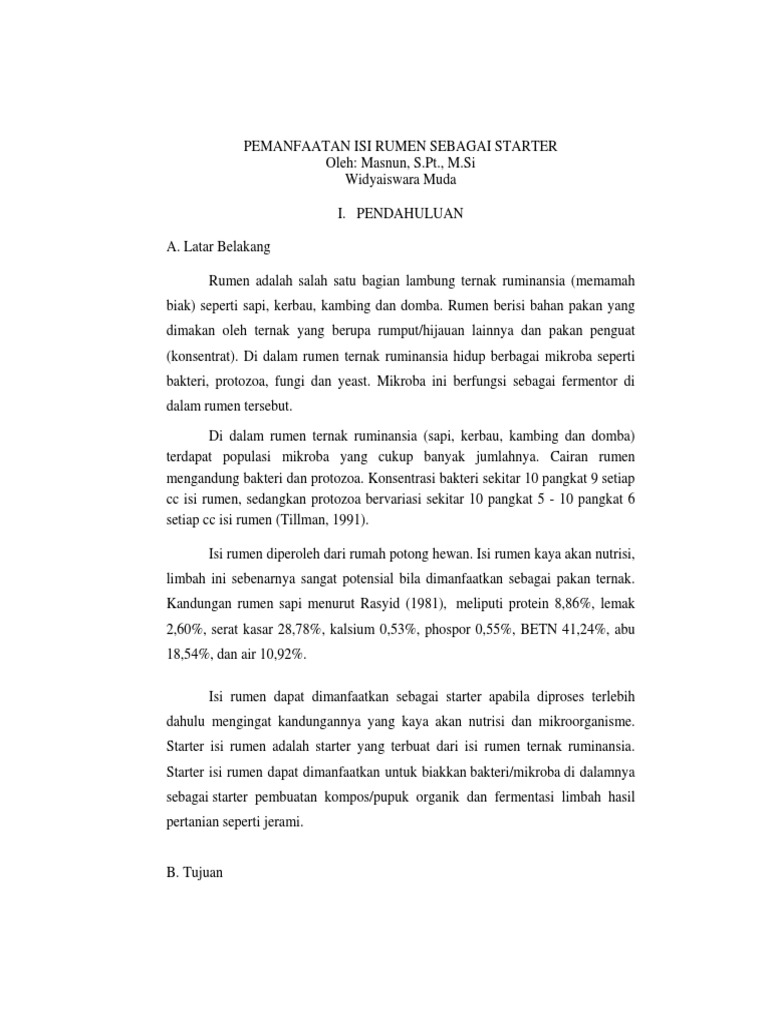 Pembuatan Starter Isi Rumen | PDF