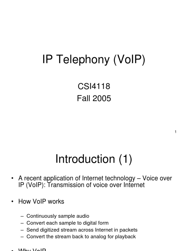 Ip Telephony (Voip) : Csi4118 Fall 2005 | PDF | Session Initiation Protocol | Voice Over Ip
