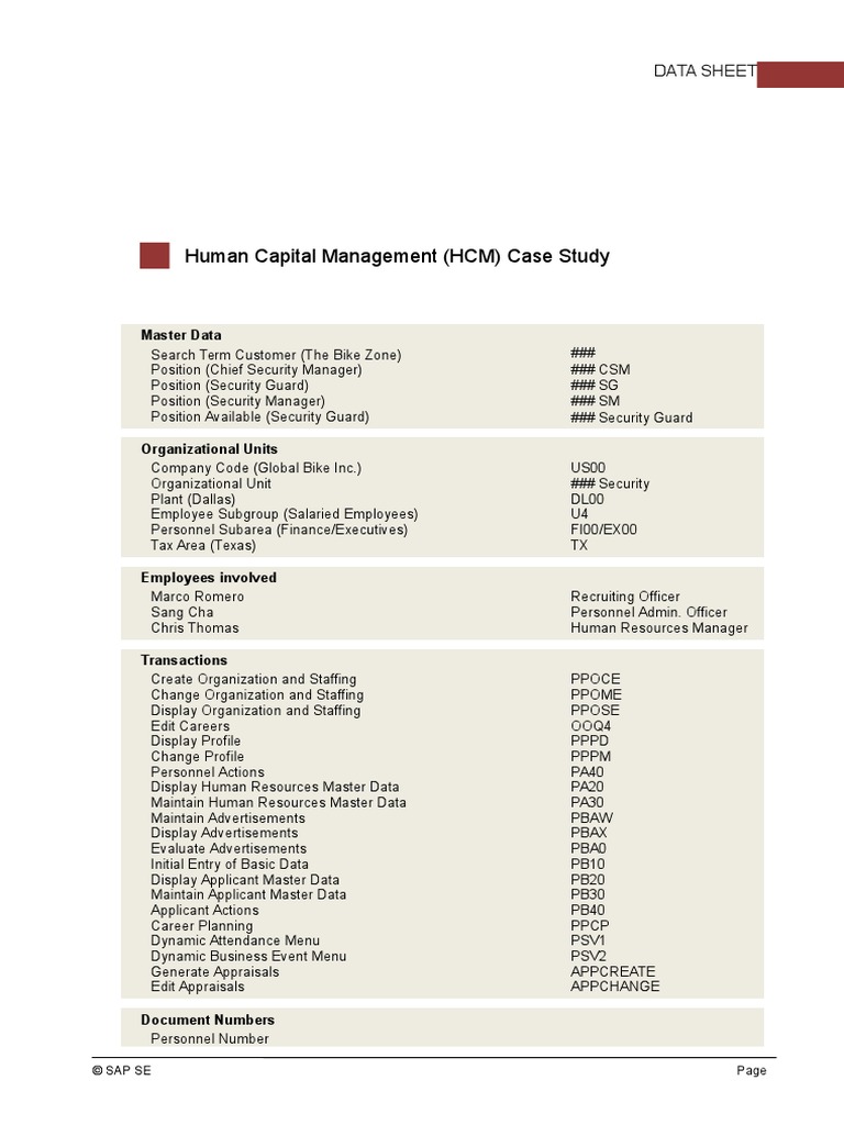 Human Capital Management (HCM) Case Study: Master Data | PDF
