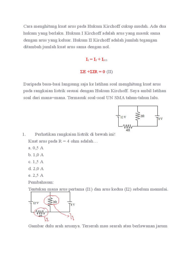 Cara Menghitung Kuat Arus Pada Hukum Kirchoff | PDF