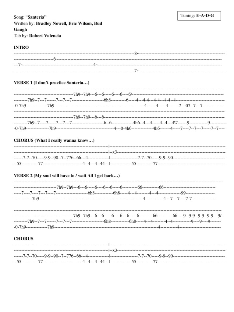 Santeria Bass Tab | PDF
