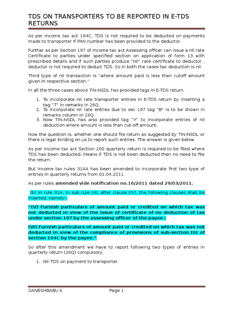 E-TDS Reporting for Transporters | PDF | Finance & Money Management