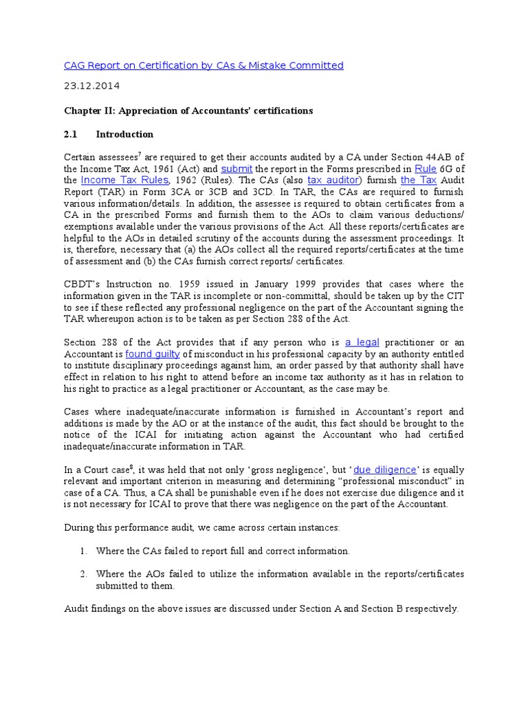 CAG Report on CA Certification Errors | PDF | Government Finances | Taxes