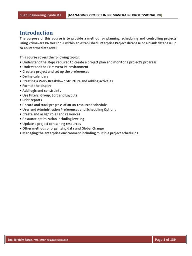 Primavera P6 Project Management Course | PDF | Project Management ...
