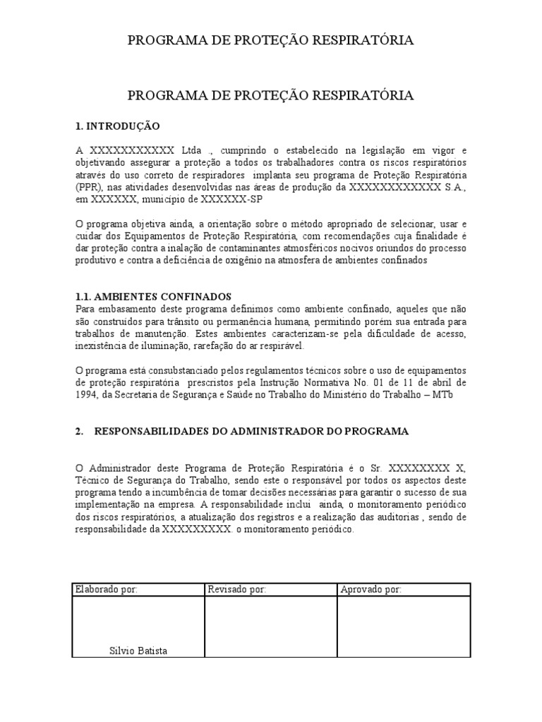 Ppr-Programa de Proteção Respiratória PPR | Download grátis PDF ...