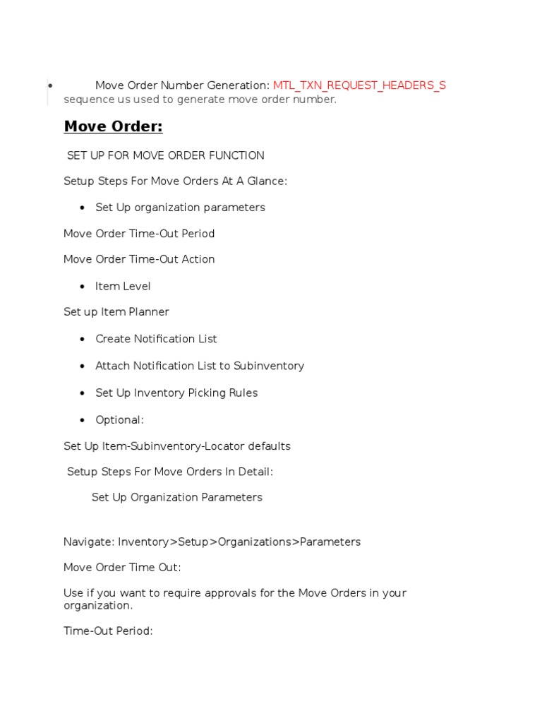 Move Order Setup and Generation Guide | PDF