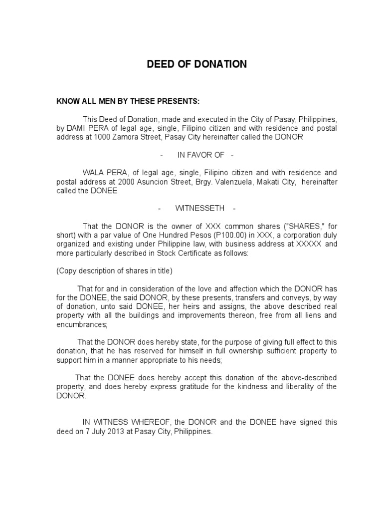 Sample Deed of Donation | PDF