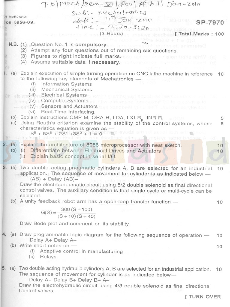 Question Paper - Mechatronics: Dec 2009 (MU) Mechanical Engineering ...