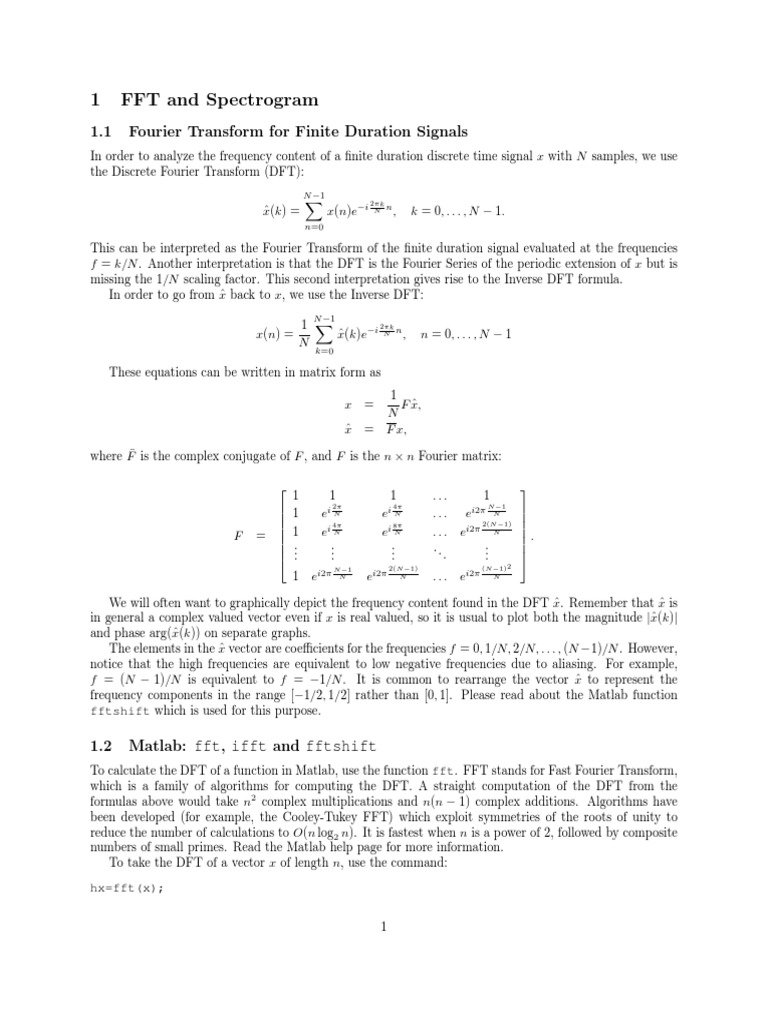 1 FFT and Spectrogram: 1.1 Fourier Transform For Finite Duration ...