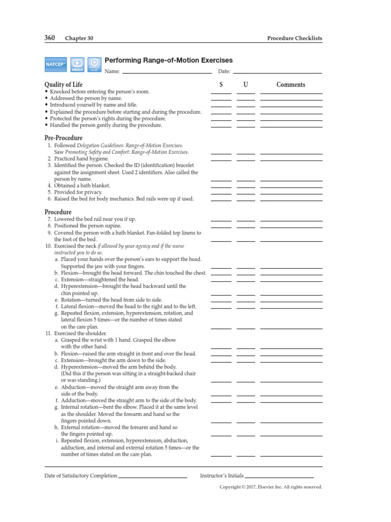 Quality of Life S U Comments: Procedure Checklists | Download Free PDF ...