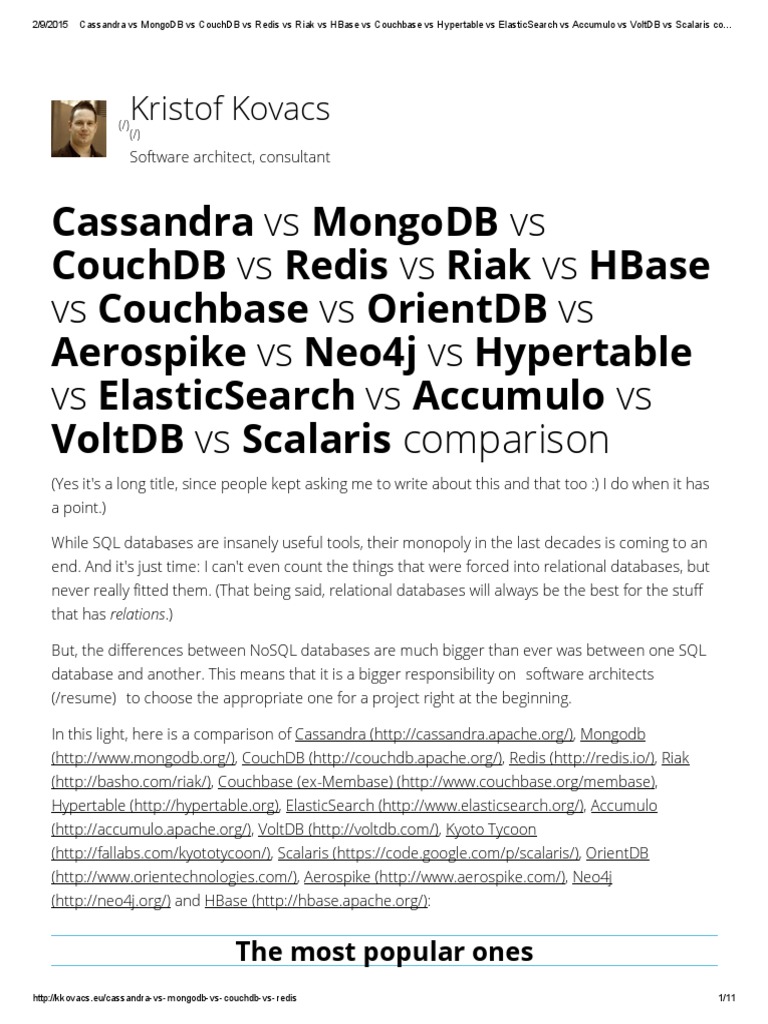 Cassandra Vs MongoDB Vs CouchDB Vs Redis Vs Riak Vs HBase Vs Couchbase ... Cassandra Vs MongoDB Vs CouchDB Vs Redis Vs Riak Vs HBase Vs Couchbase ...