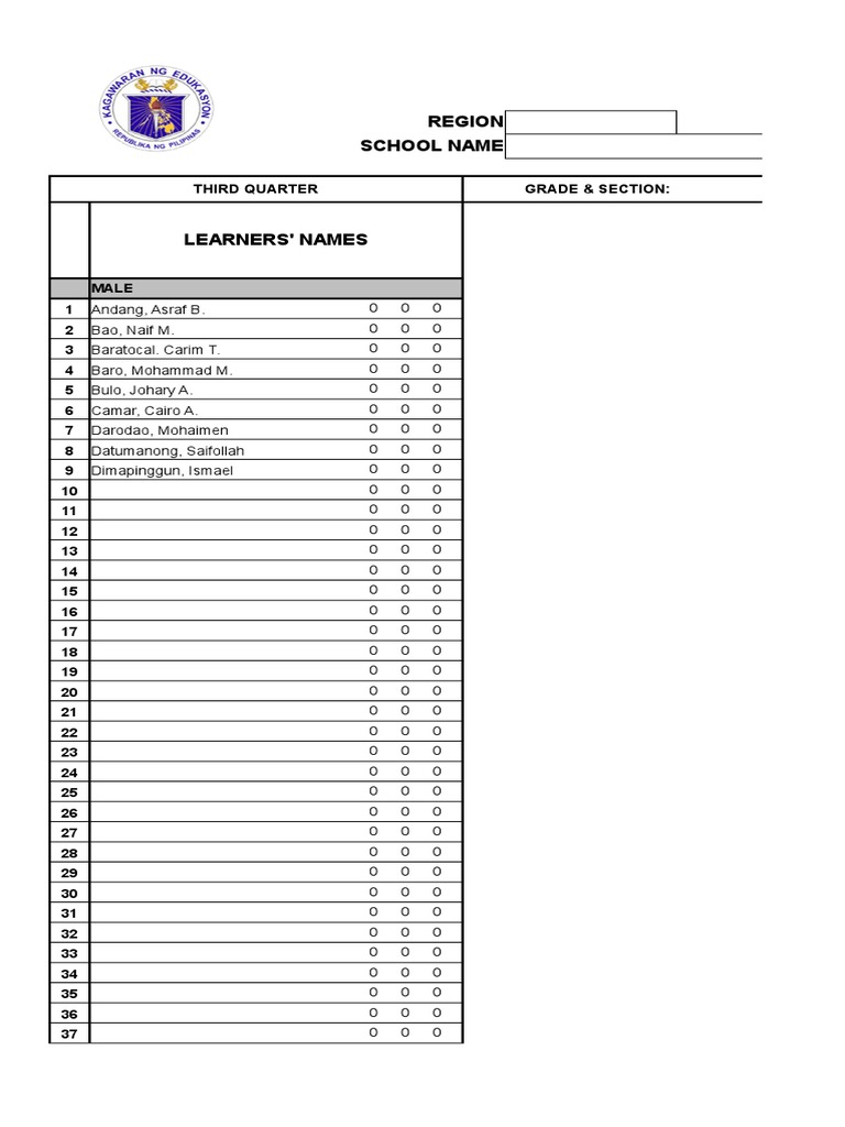 Grade 3 Third Quarter Class Record | PDF