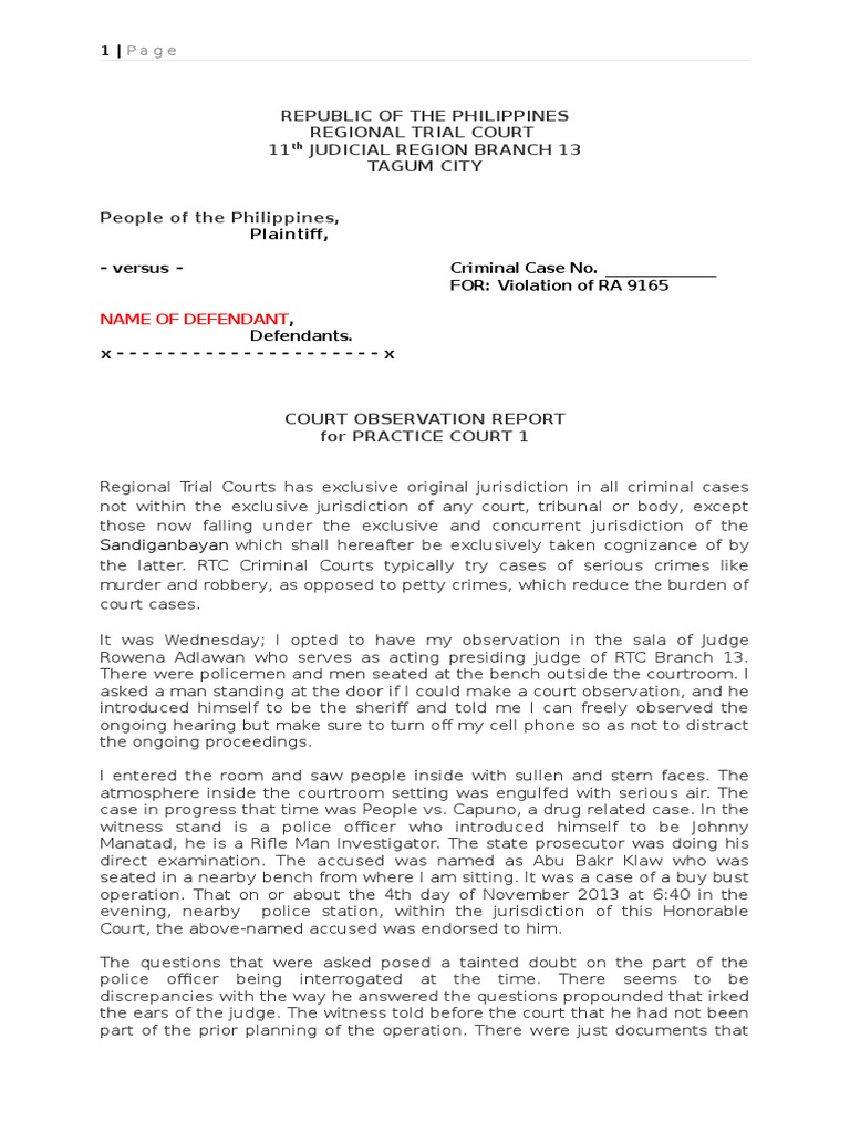 Court Observation Report Edited | PDF | Courtroom | Witness