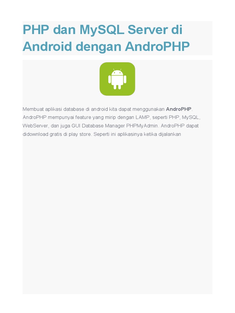 (Tutorial) (Android) PHP Dan MySQL Server Di Android Dengan AndroPHP | PDF