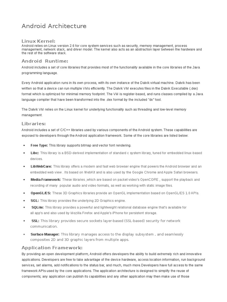Android Architecture: Linux Kernel | PDF | Android (Operating System) | Virtual Machine