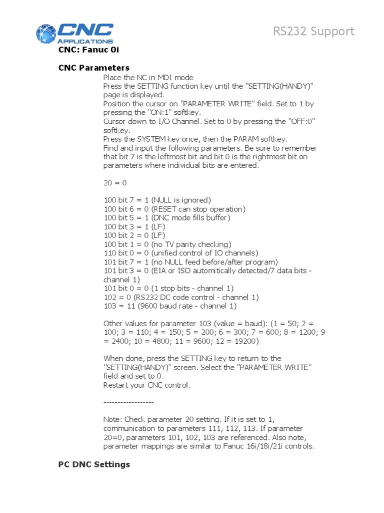 RS232 Support: CNC: Fanuc 0i CNC Parameters | PDF | Technology & Engineering