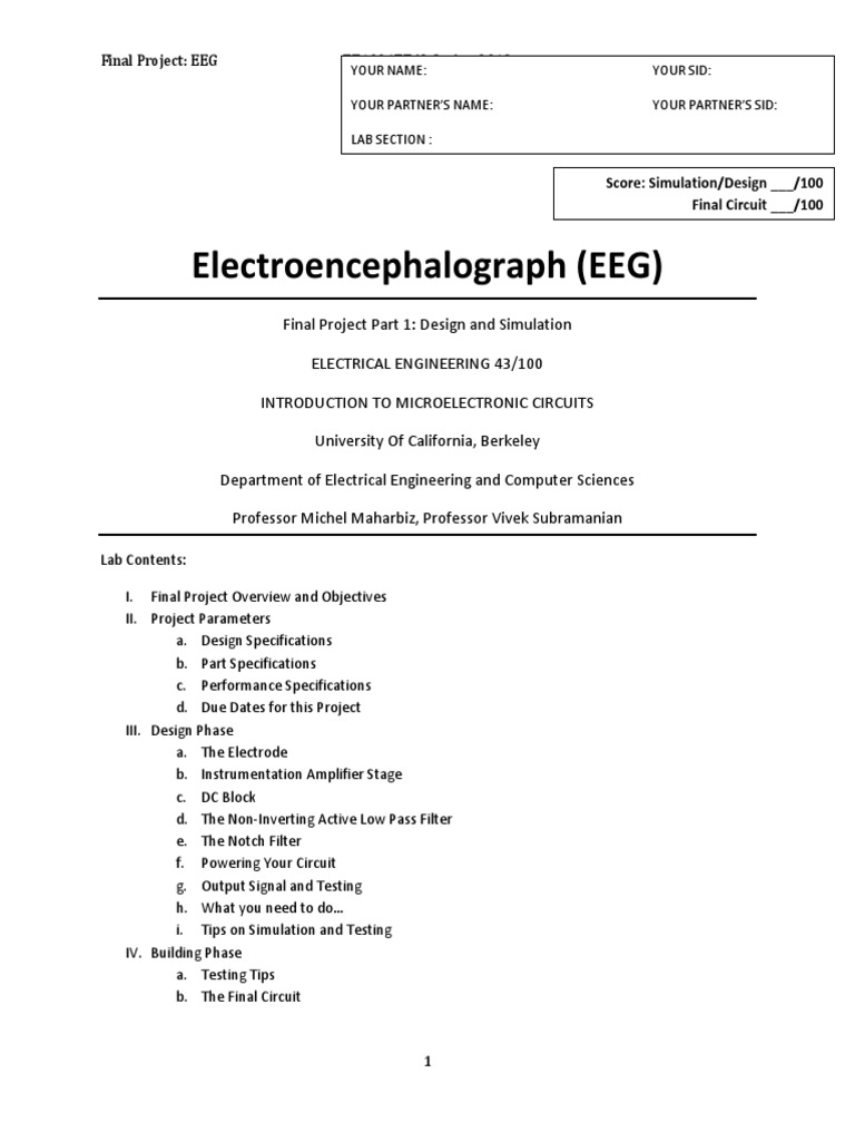 Electroencephalograph! (EEG) !: Score:!Simulation/Design! - /100 ...