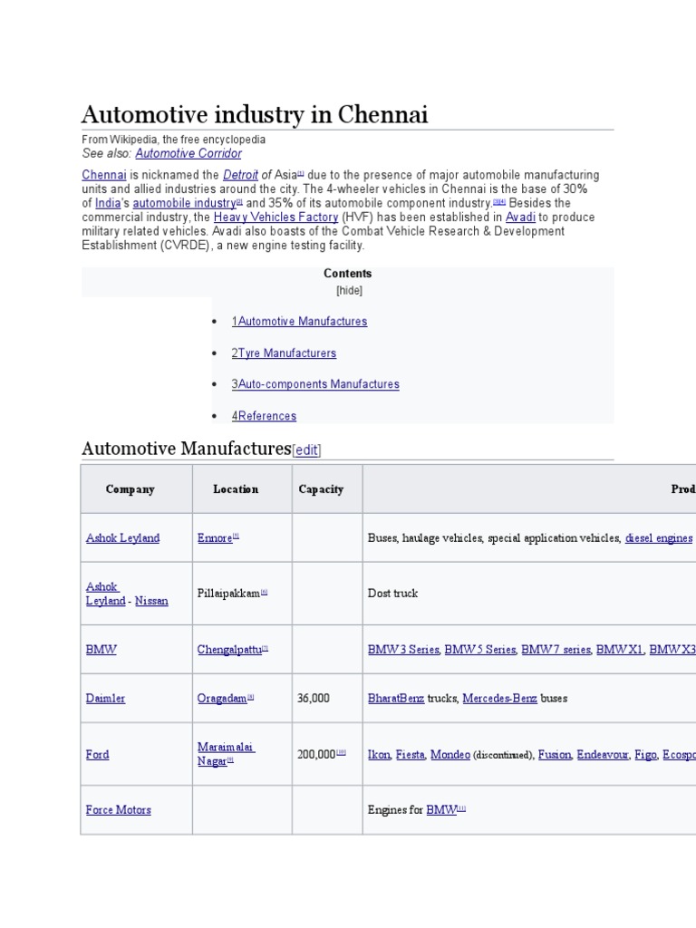 Automotive Industry in Chennai | PDF | Wikipedia | Automobiles