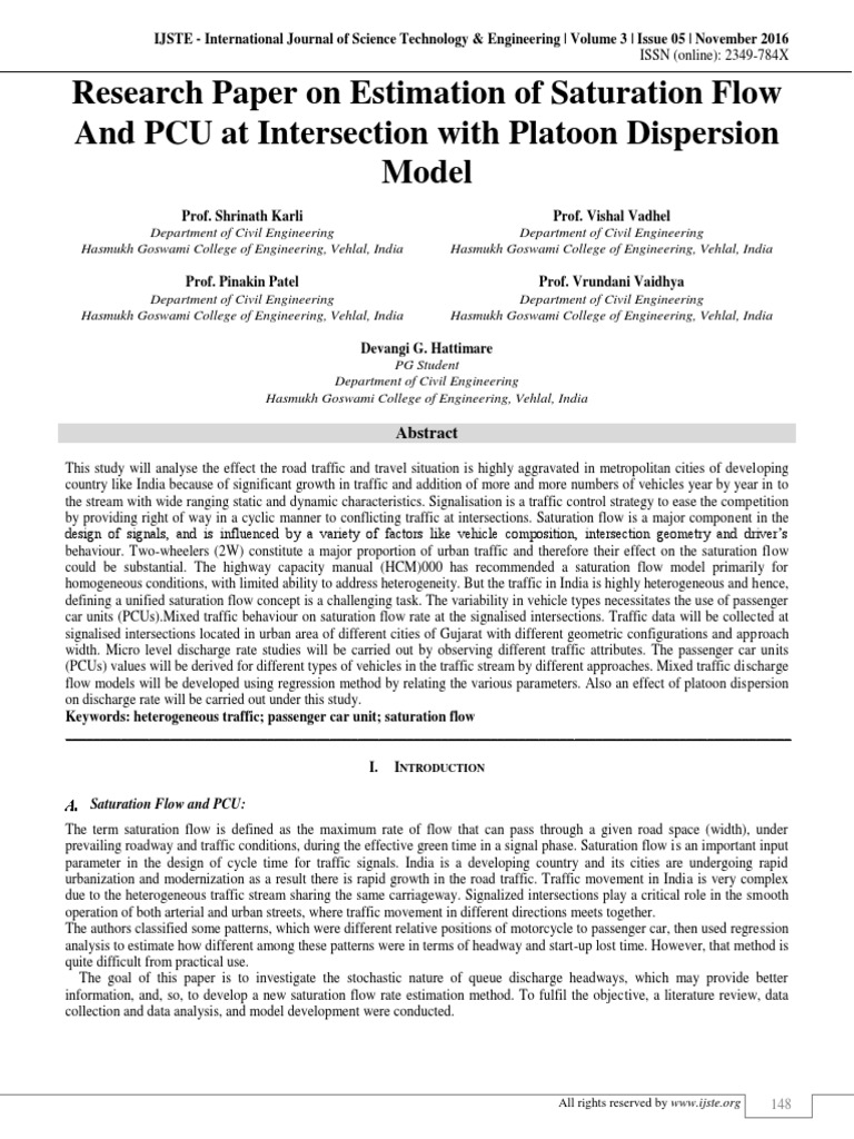 Estimation of Saturation Flow and PCU at Intersection With Platoon Dispersion Model | Download ...