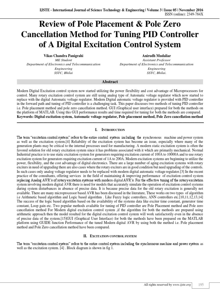 Review of Pole Placement & Pole Zero Cancellation Method For Tuning PID Controller of A Digital ...