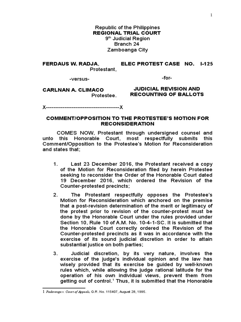 Comment Opposition | Discretion | Judge