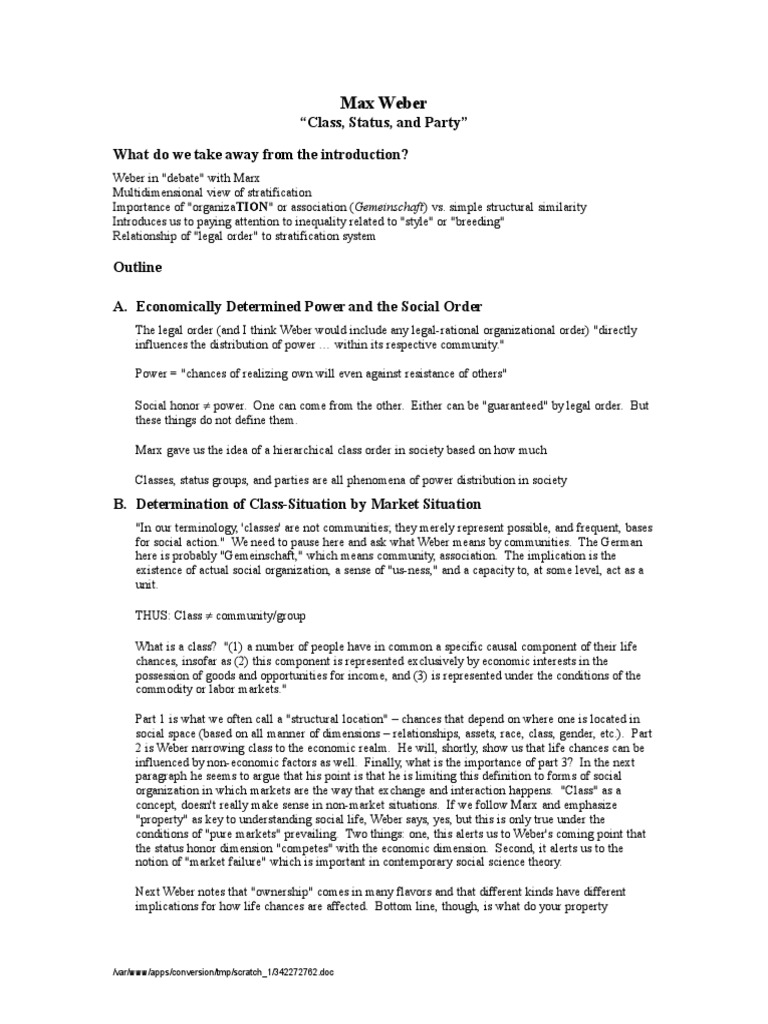 Weber's Class, Status, and Power Dynamics | PDF | Max Weber | Social ...