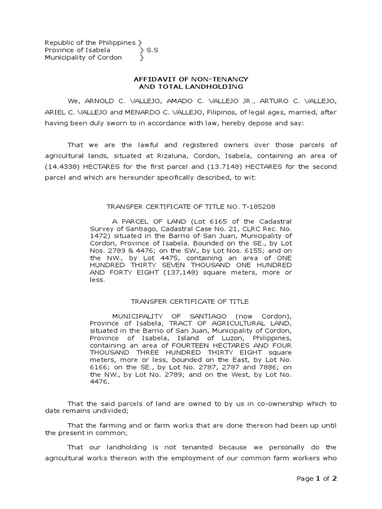 Affidavit of Non-Tenancy | PDF