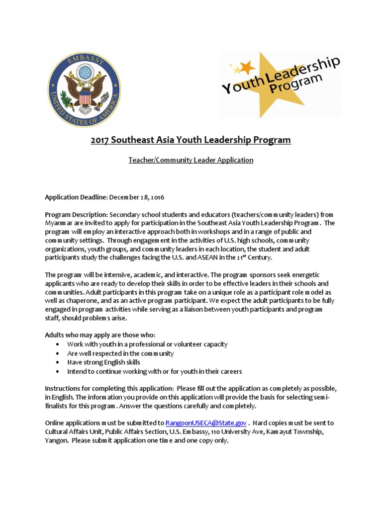 2017 SEAYLP Adult Application | PDF | Association Of Southeast Asian ...