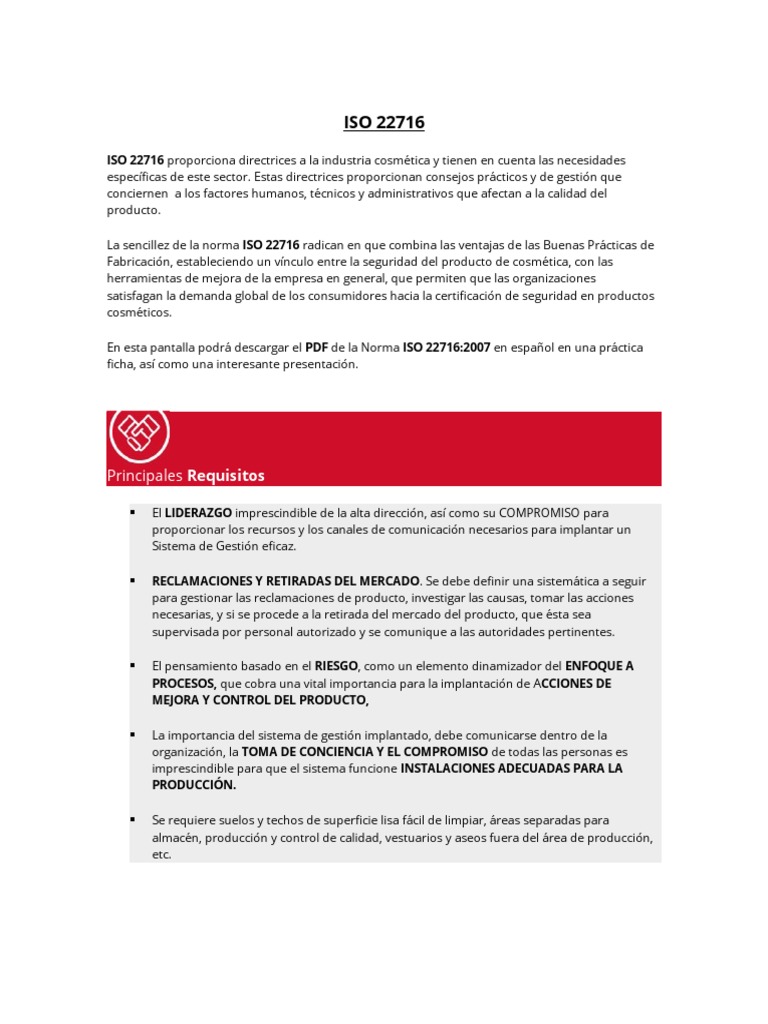 Guía ISO 22716 para Cosméticos | PDF | Calidad (comercial) | Producto ...