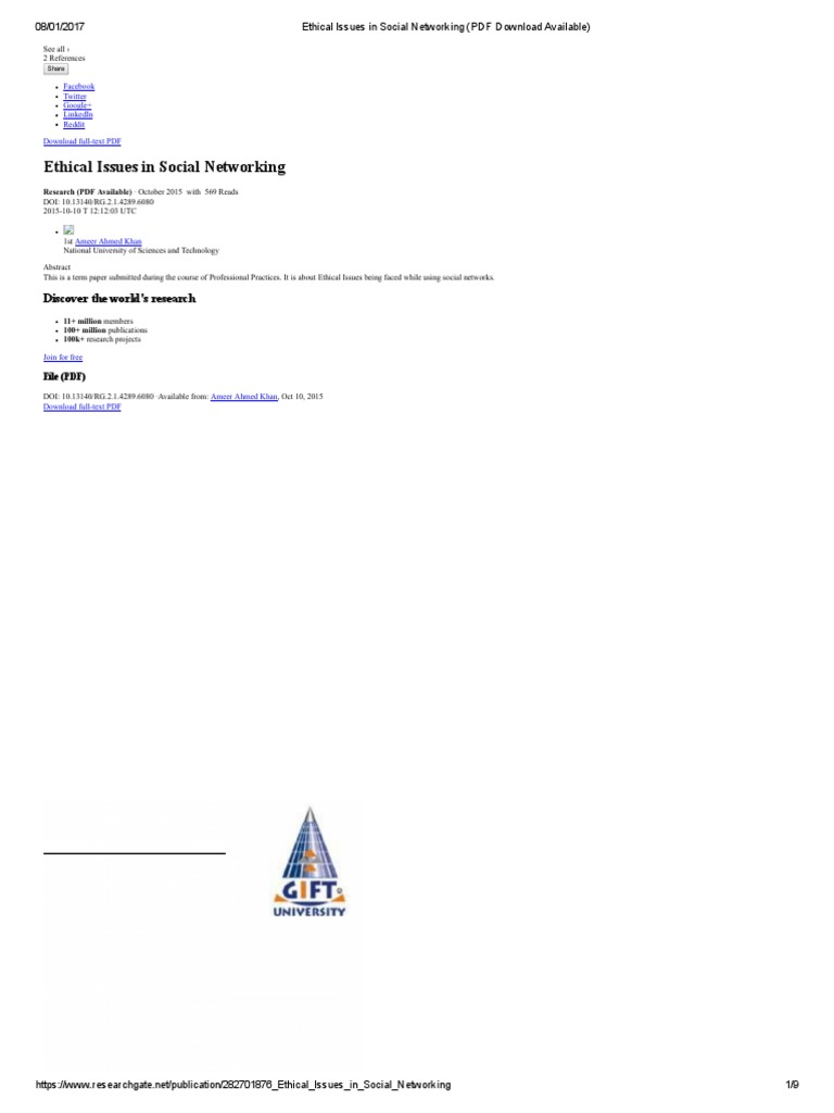 Ethical Issues in Social Networking | PDF | Social Networking Service ...