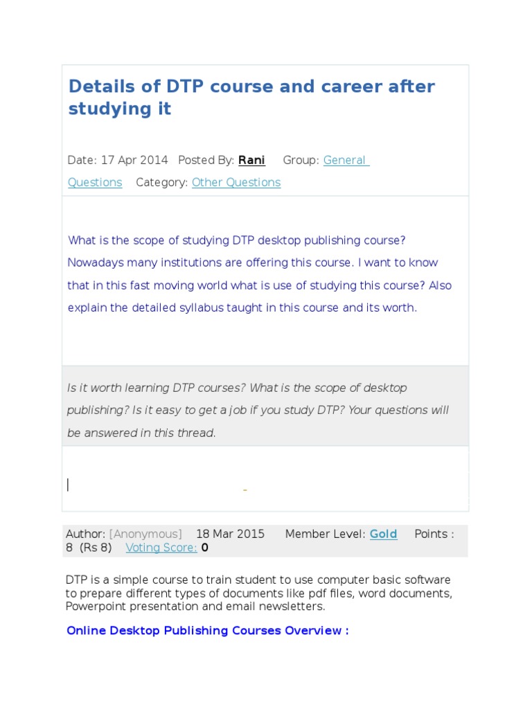 Details of DTP Course and Career After Studying It: Date: 17 Apr 2014 ...