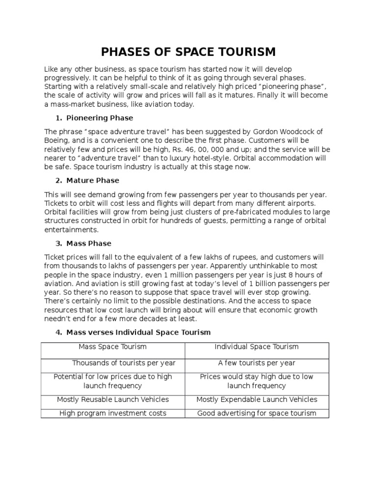 Phases of Space Tourism | PDF