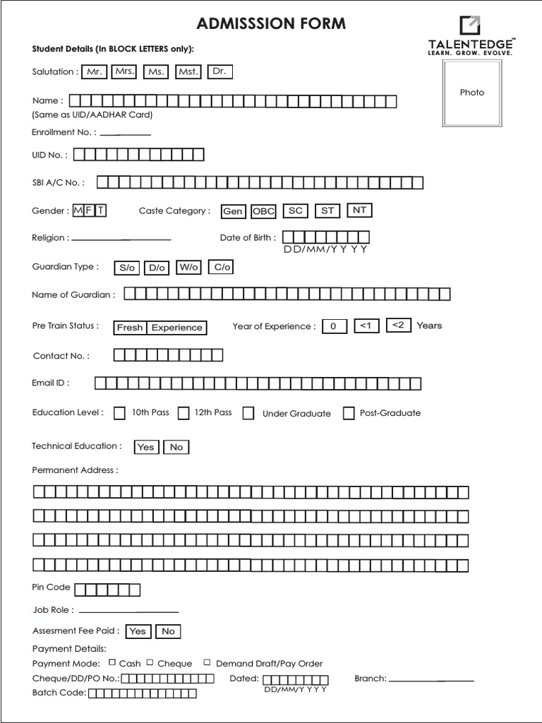 Student Admission Form Details | PDF