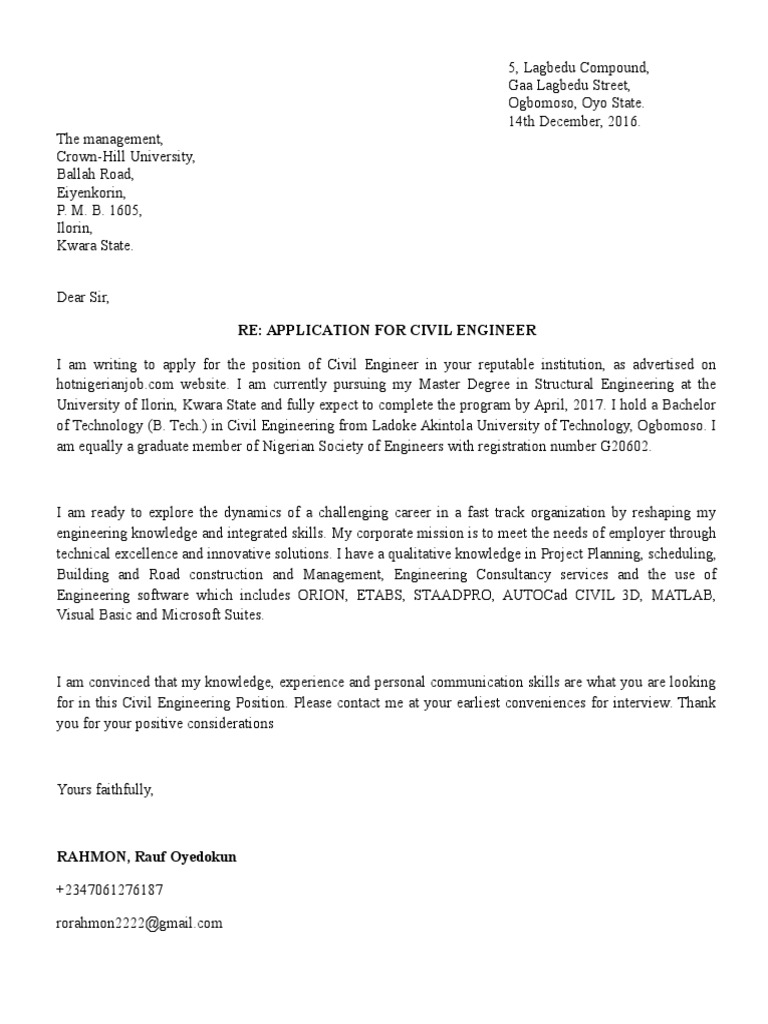 Re: Application For Civil Engineer | PDF