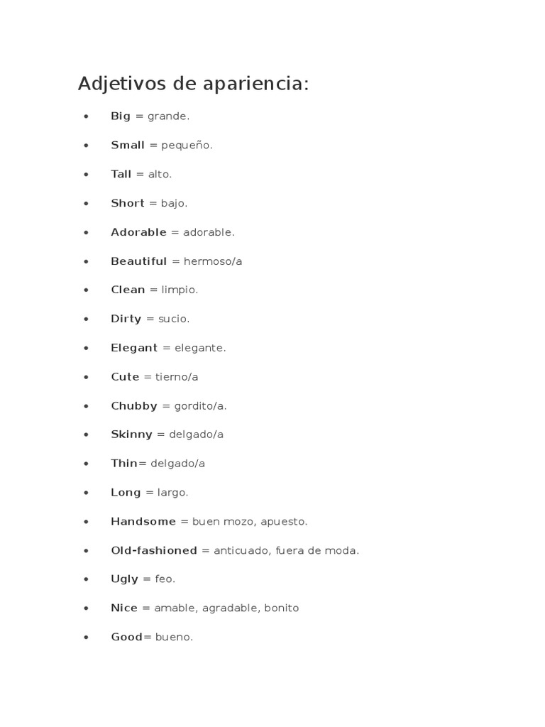 Adjetivos de Apariencia | PDF