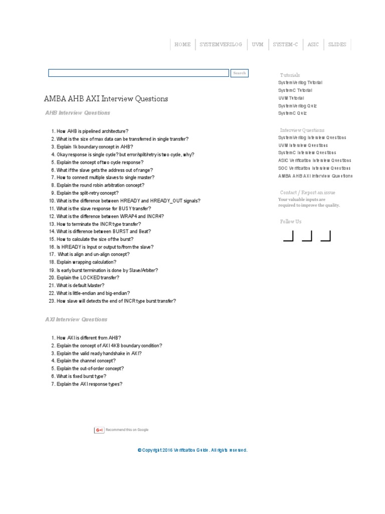 AMBA AHB AXI Interview Questions - Verification Guide | PDF | Computer Architecture | Electronic ...