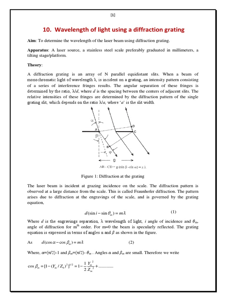 Determining the Wavelength of Laser Light Using Diffraction Grating and ...