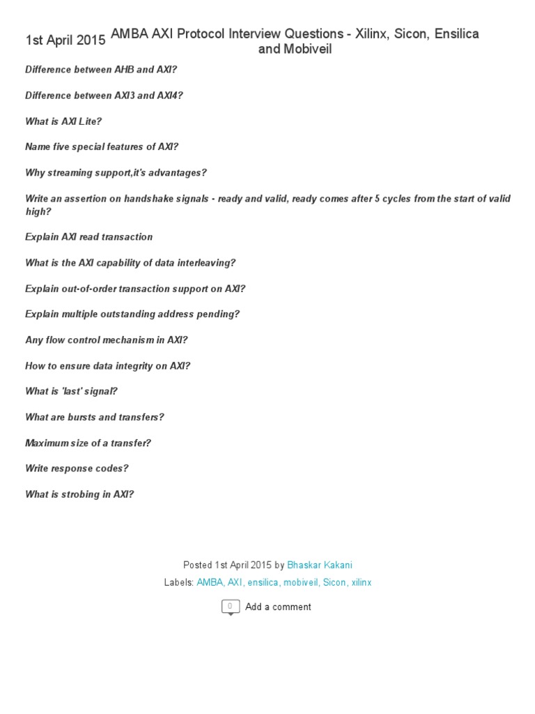 AXI Protocol Interview Questions - Differences, Features & Transactions ...