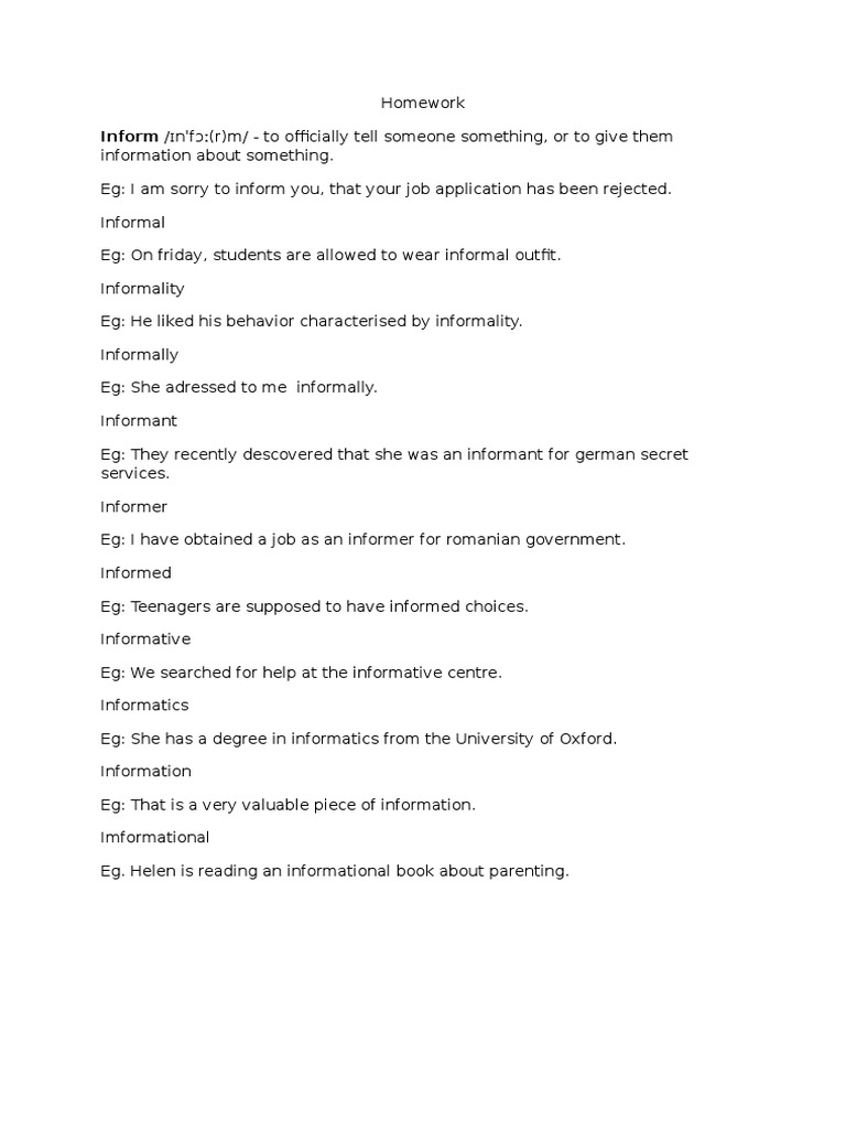 Inform /ɪn Fɔ (R) M/ - To Officially Tell Someone Something, or To Give ...